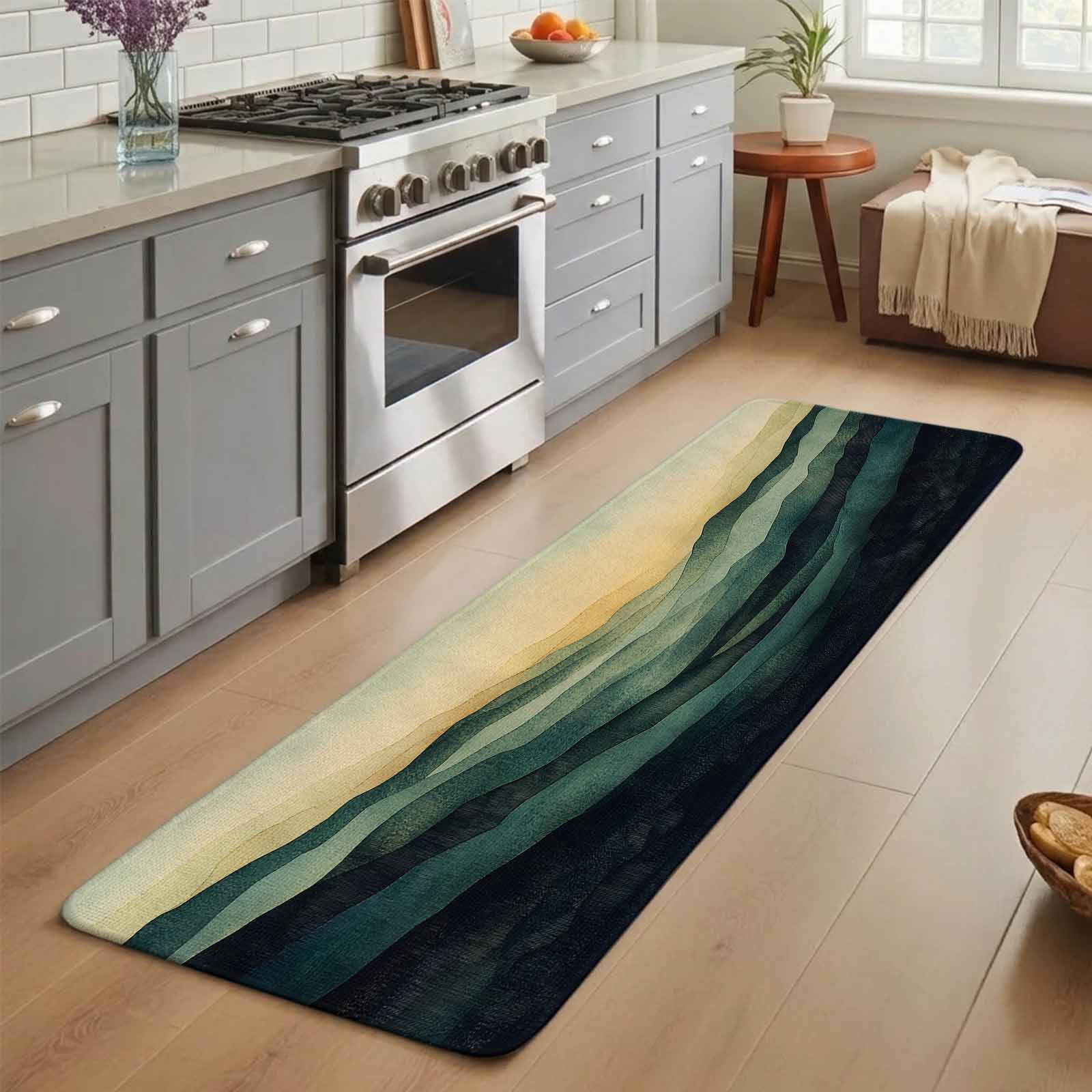 Abstract Art Washable Runner Rug 2X5 ft Modernism Yellow Green Gradient ...