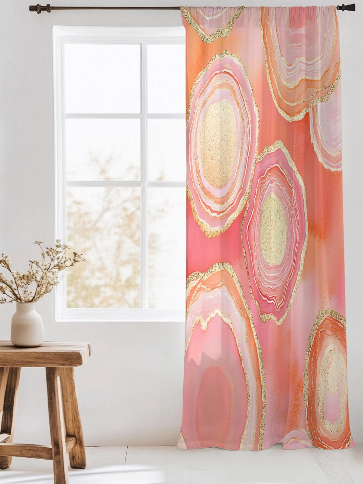 Abstract Art Water Ripple Sheer Curtains 96 Inch Long 1 Panel Pink ...