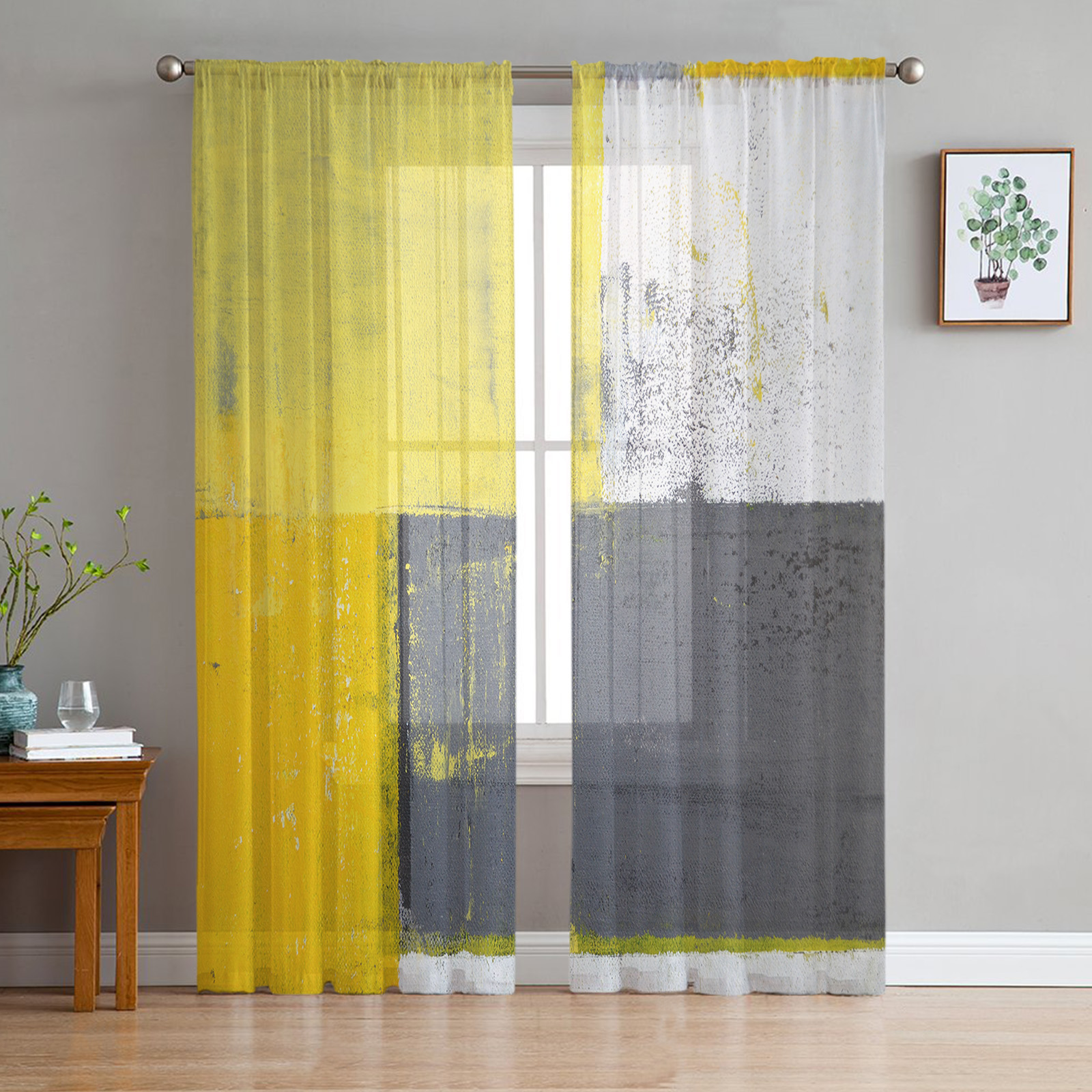 Abstract Art Watercolor Painting Sheer Curtains for Living Room Kitchen ...