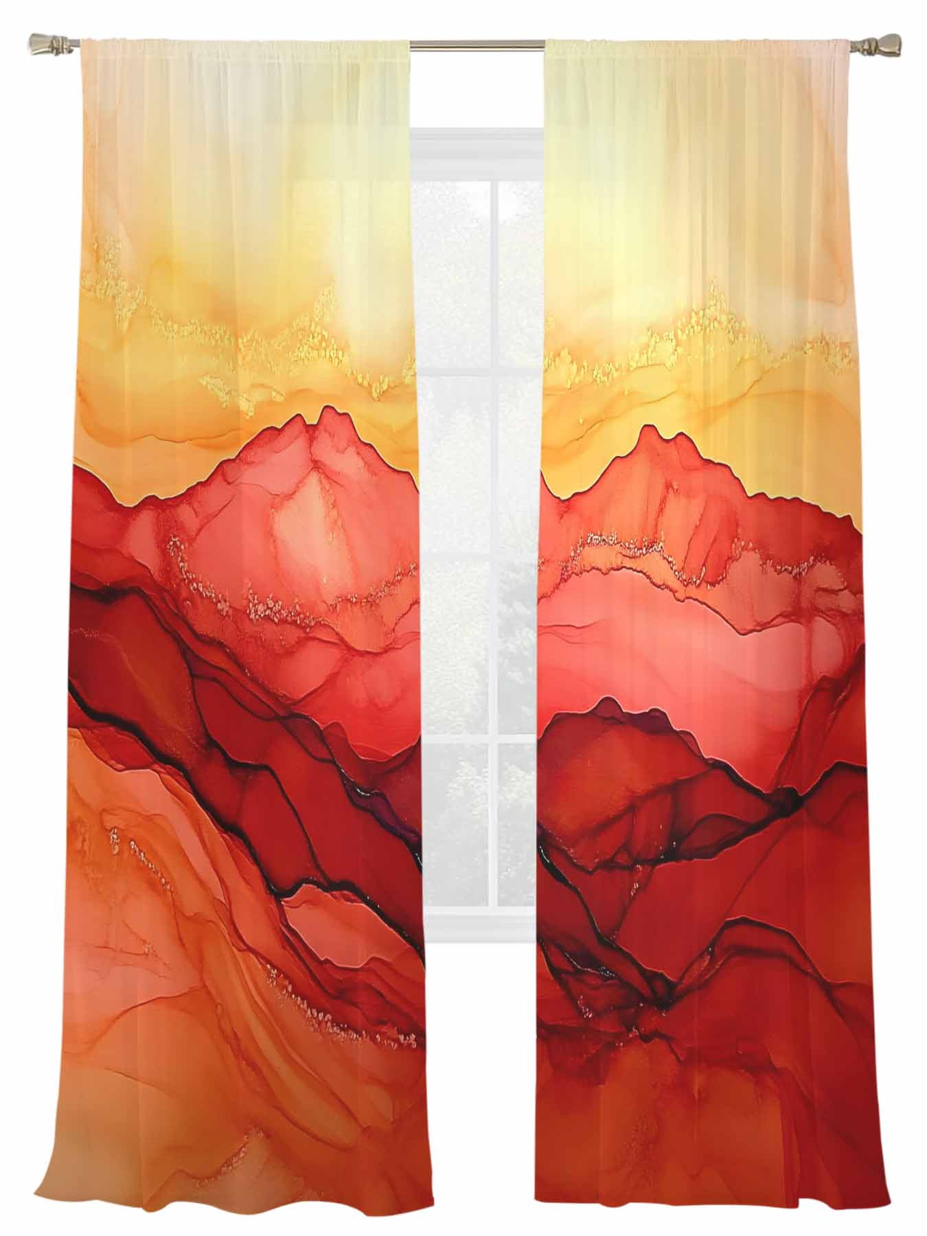 Abstract Art Watercolor Red Sunshine Sheer Curtains for Living Room ...