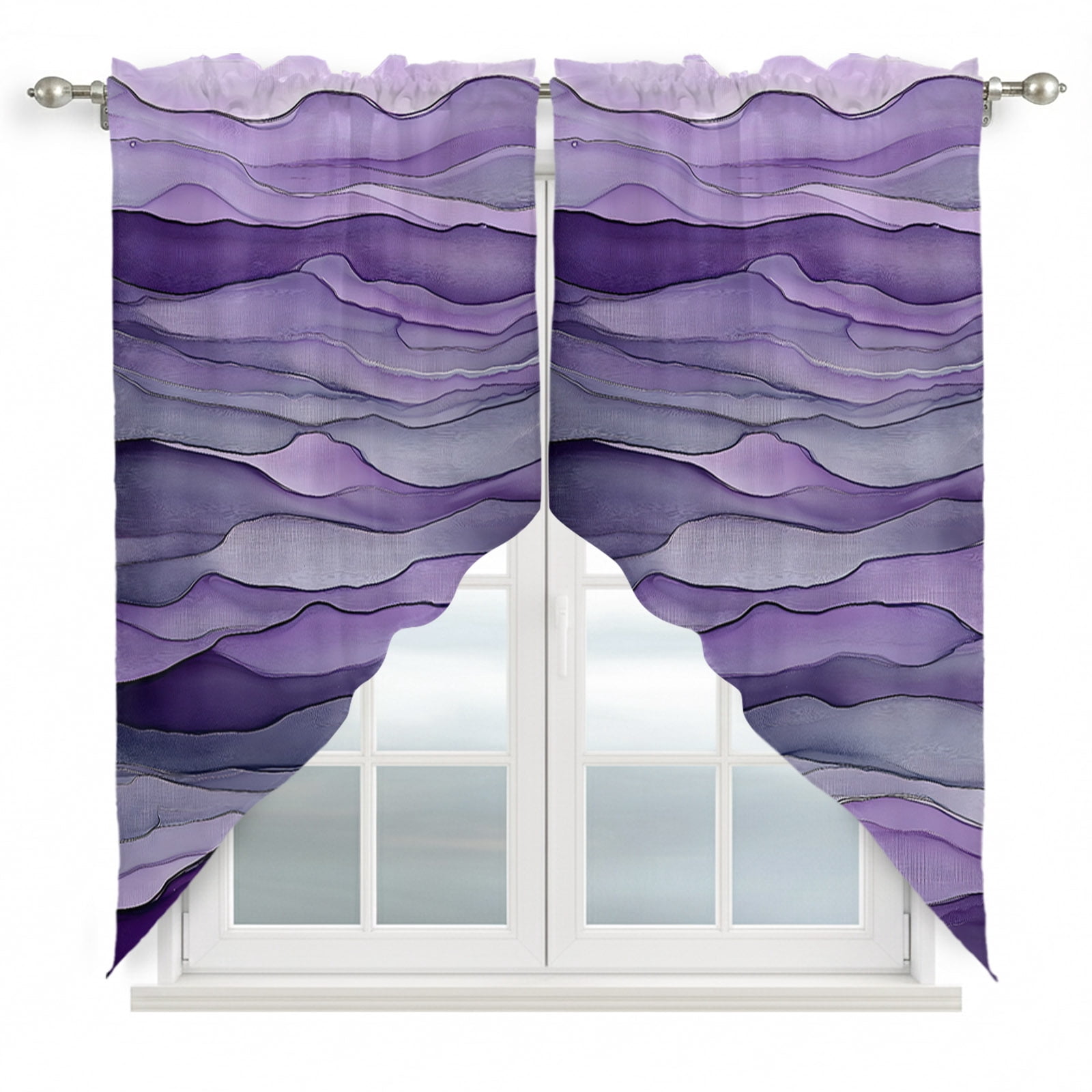 Abstract Art Wave Swag Curtain Valance for Window 2 Panels Watercolor ...