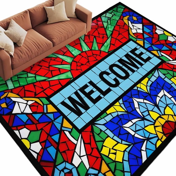 Abstract Art Welcome Area Rug 6x9 Washable Rug Non Slip Modern Retro ...