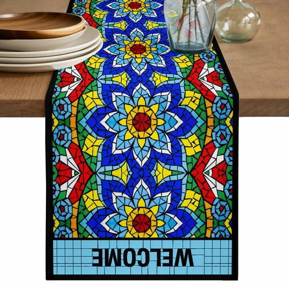 Abstract Art Welcome Short Table Runner 36 Inches Long, Modern Retro ...