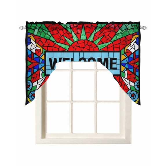 Abstract Art Welcome Swag Curtains for Kitchen Modern Retro Boho ...