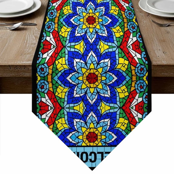 Abstract Art Welcome Table Runner Linen Burlap Table Runner 70 Inches ...