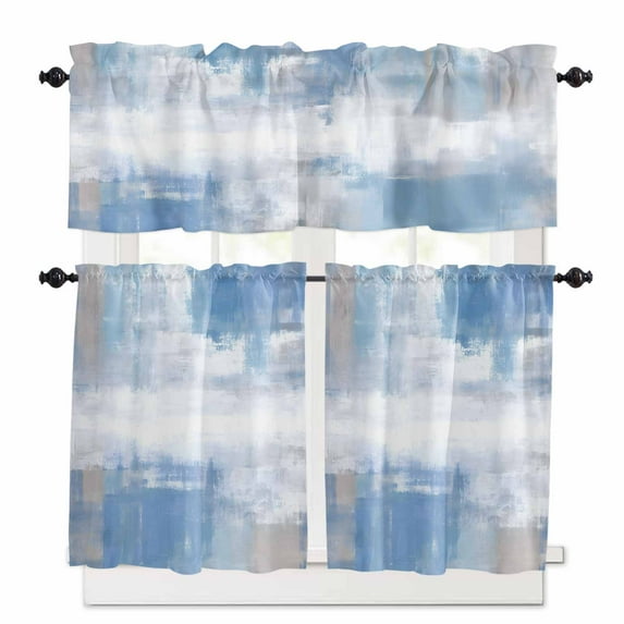 Abstract Art Window Curtains Valance Set of 3 Blue White Brown Color ...