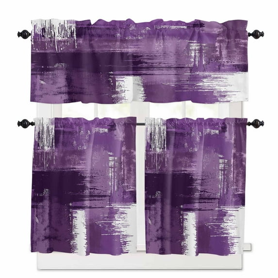 Abstract Art Window Curtains Valance Set of 3 Purple White Mottled ...