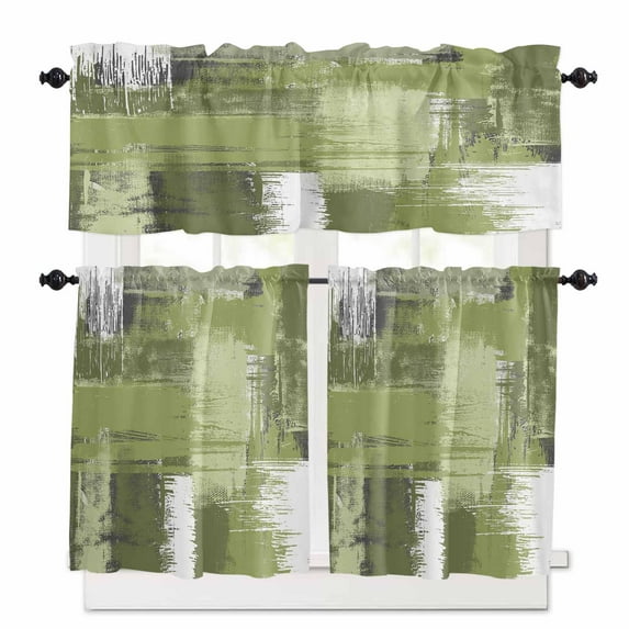 Abstract Art Window Curtains Valance Set of 3 Sage Green Mottled Color ...