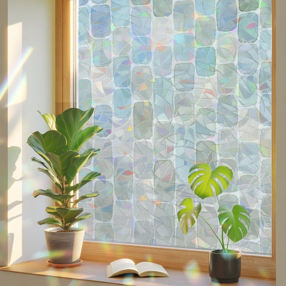Abstract Art Window Privacy Film, Blue Green Watercolor Gradient Mosaic ...