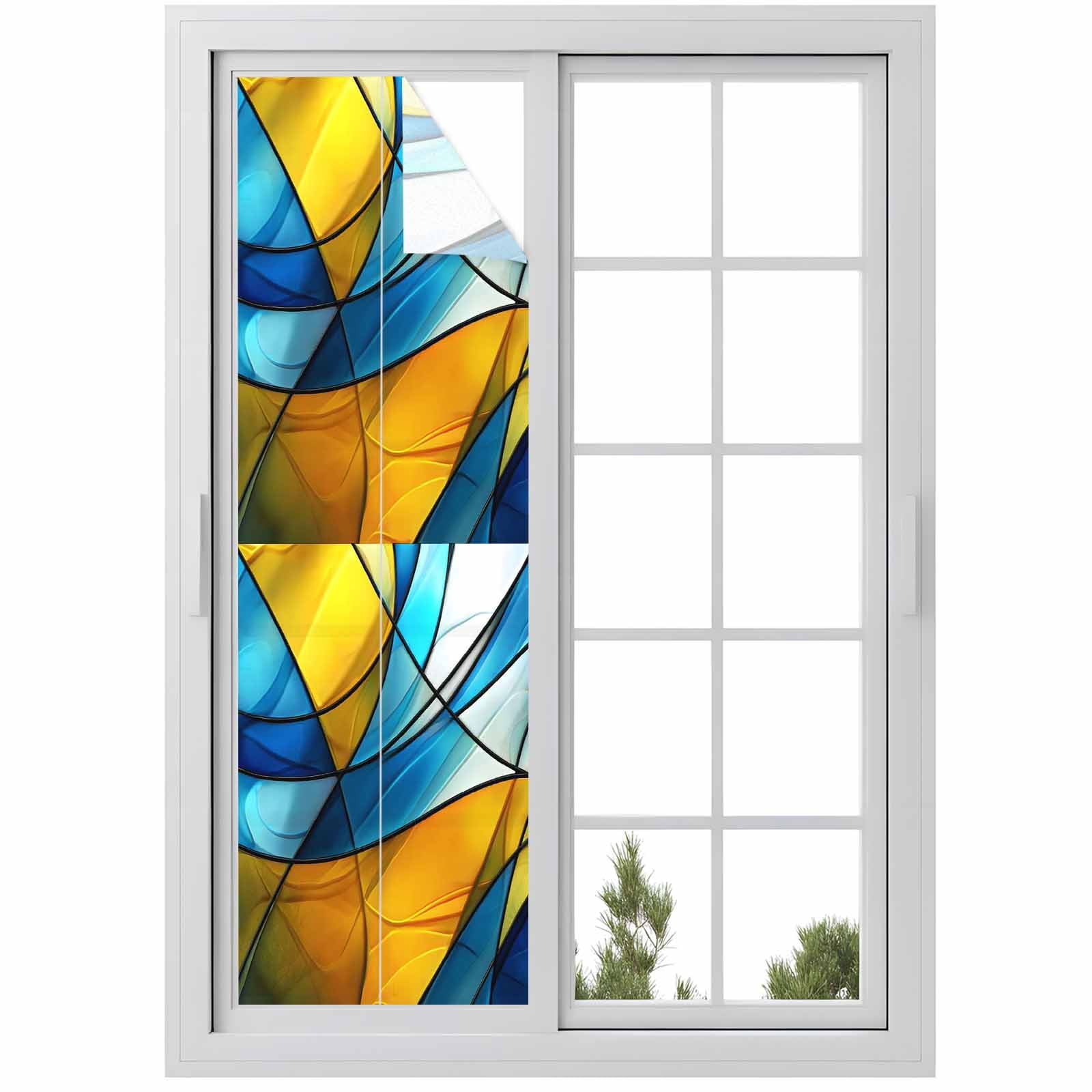Abstract Art Window Privacy Film, Blue Yellow Gradient Wavy Lines ...