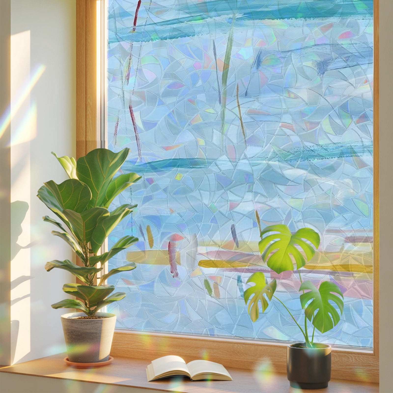 Abstract Art Window Privacy Film Rainbow Static Cling Stain Glass ...