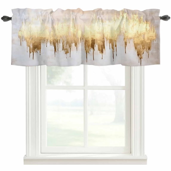 Abstract Art Window Valance Curtain Gold Theme Rod Pocket Short Curtain ...