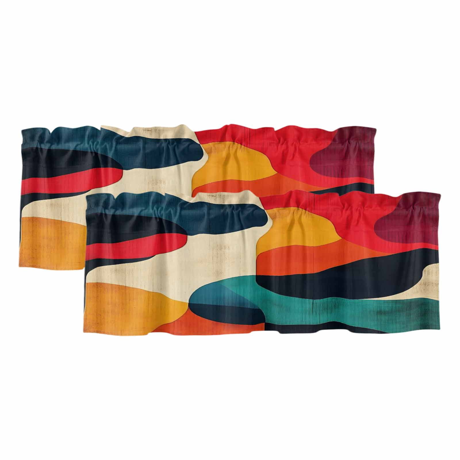 Abstract Art Window Valance, Impressionist Red Blue Color Block 2 Pack ...