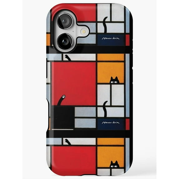 Abstract Art With Cat Cartoon Phone Case for iPhone 11 12 13 14 15 16 ...