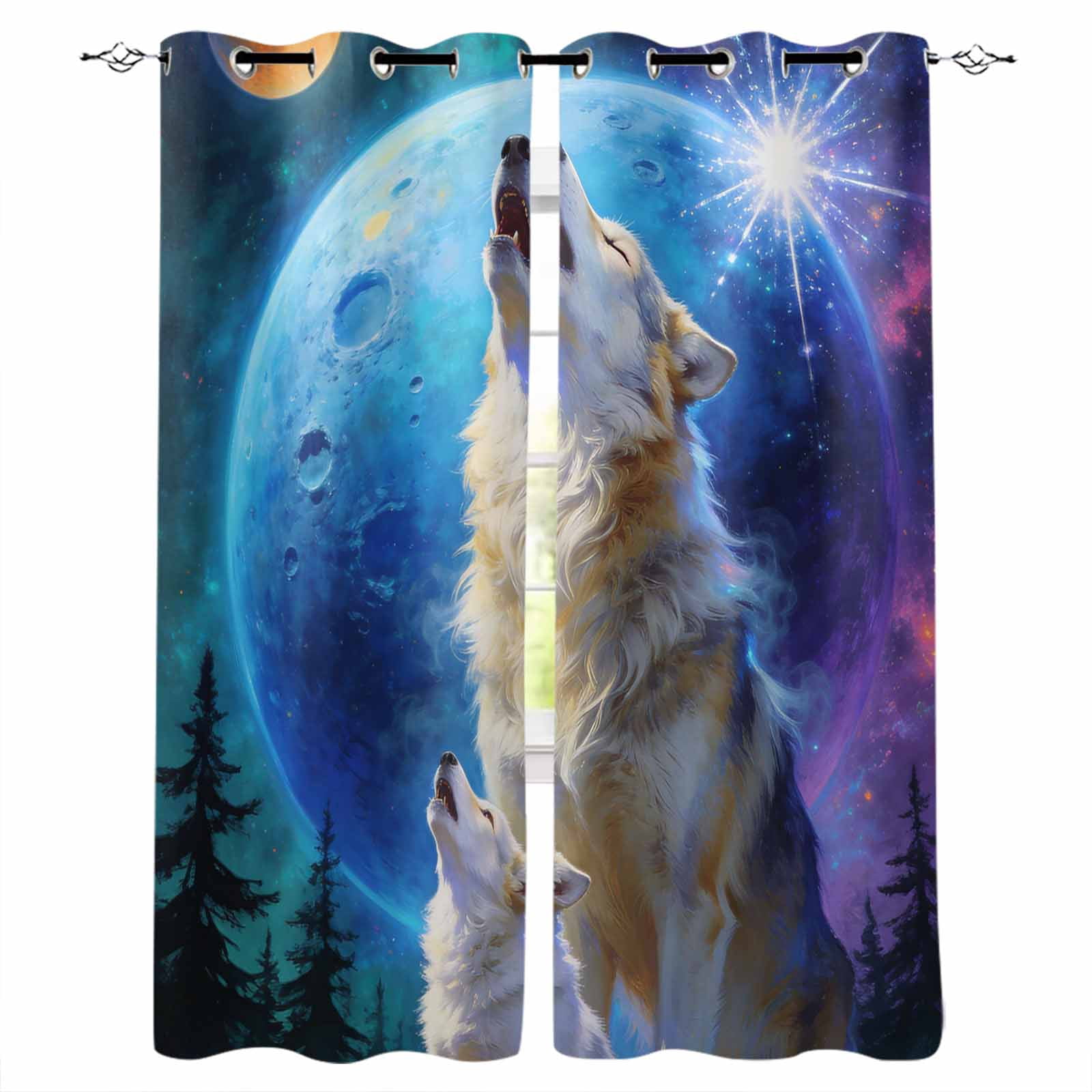 Abstract Art Wolfs Blackout Curtains for Bedroom/Living Room, Thermal ...