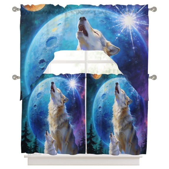 Abstract Art Wolfs Kitchen Curtains Swag Valance and Tier Curtains Set ...