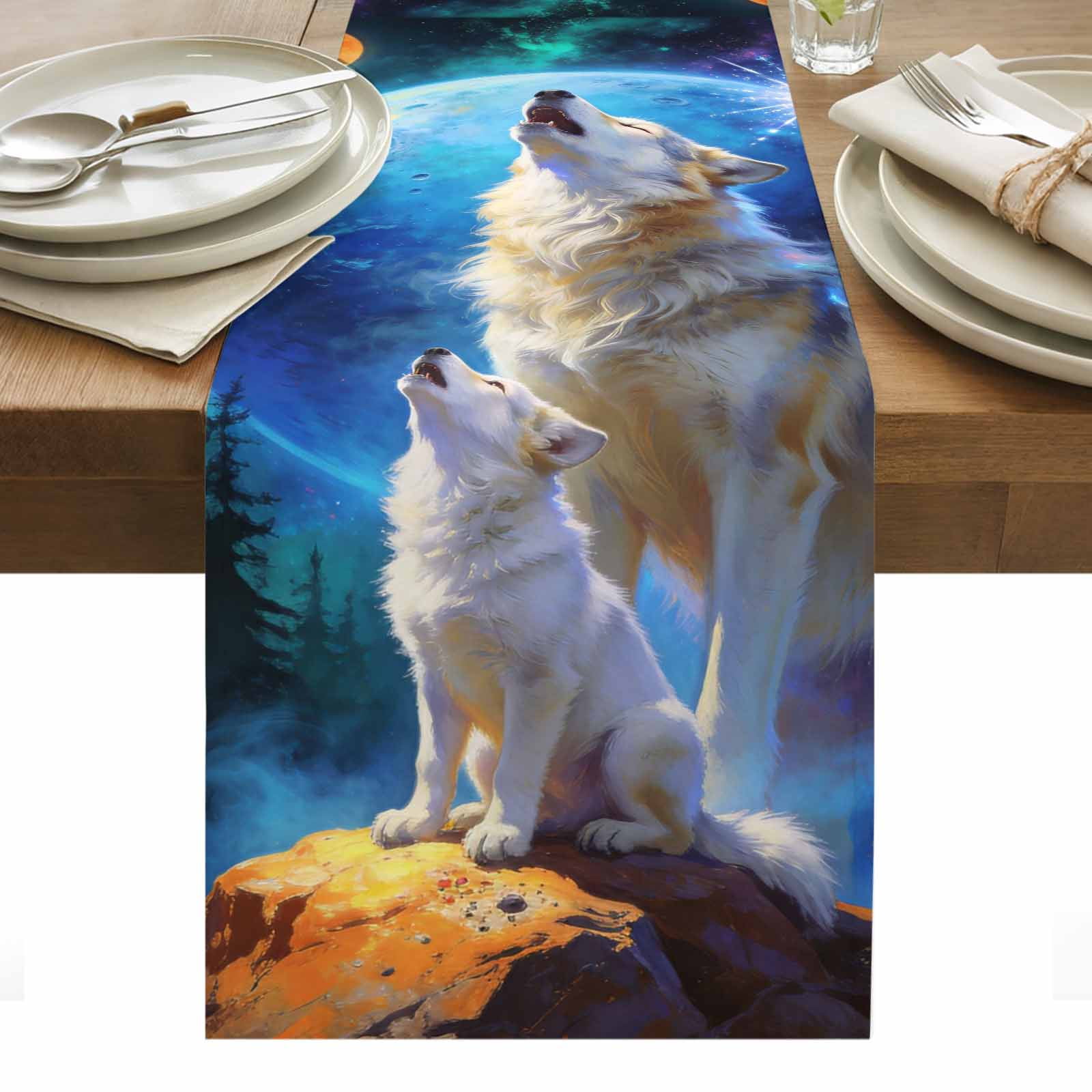 Abstract Art Wolfs Table Runner Blue Moon Forest Black Tablerunners 13 ...
