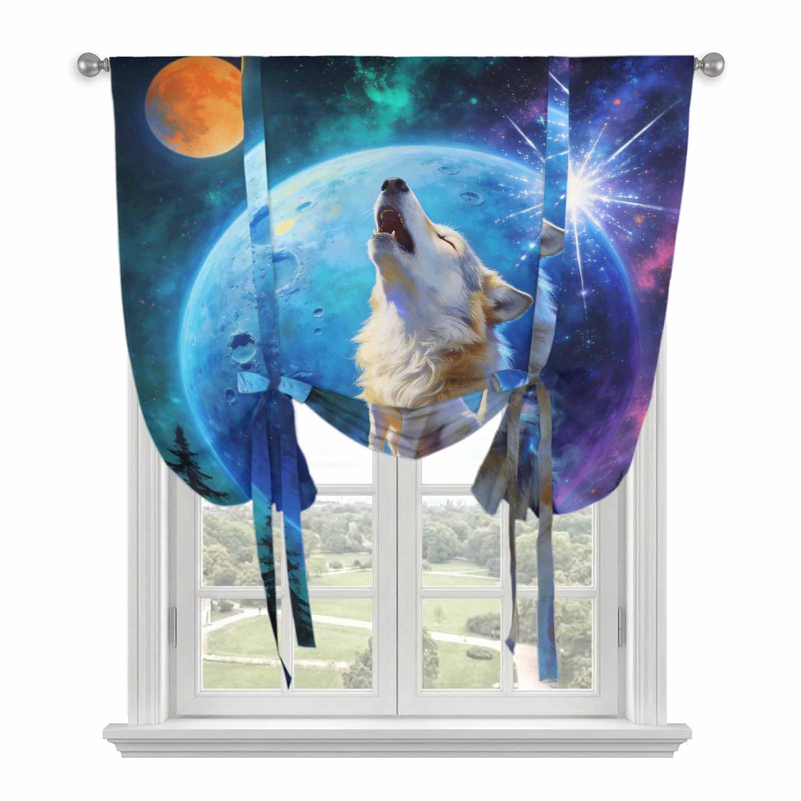 Abstract Art Wolfs Tie Up Curtains for Window, Thermal Insulated ...