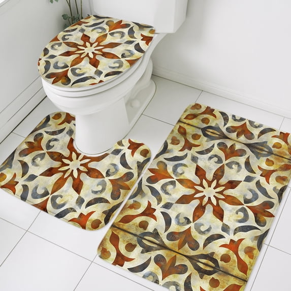 Abstract Art Yellow Flowers Bathroom Rugs Set Modernism Simple Style ...