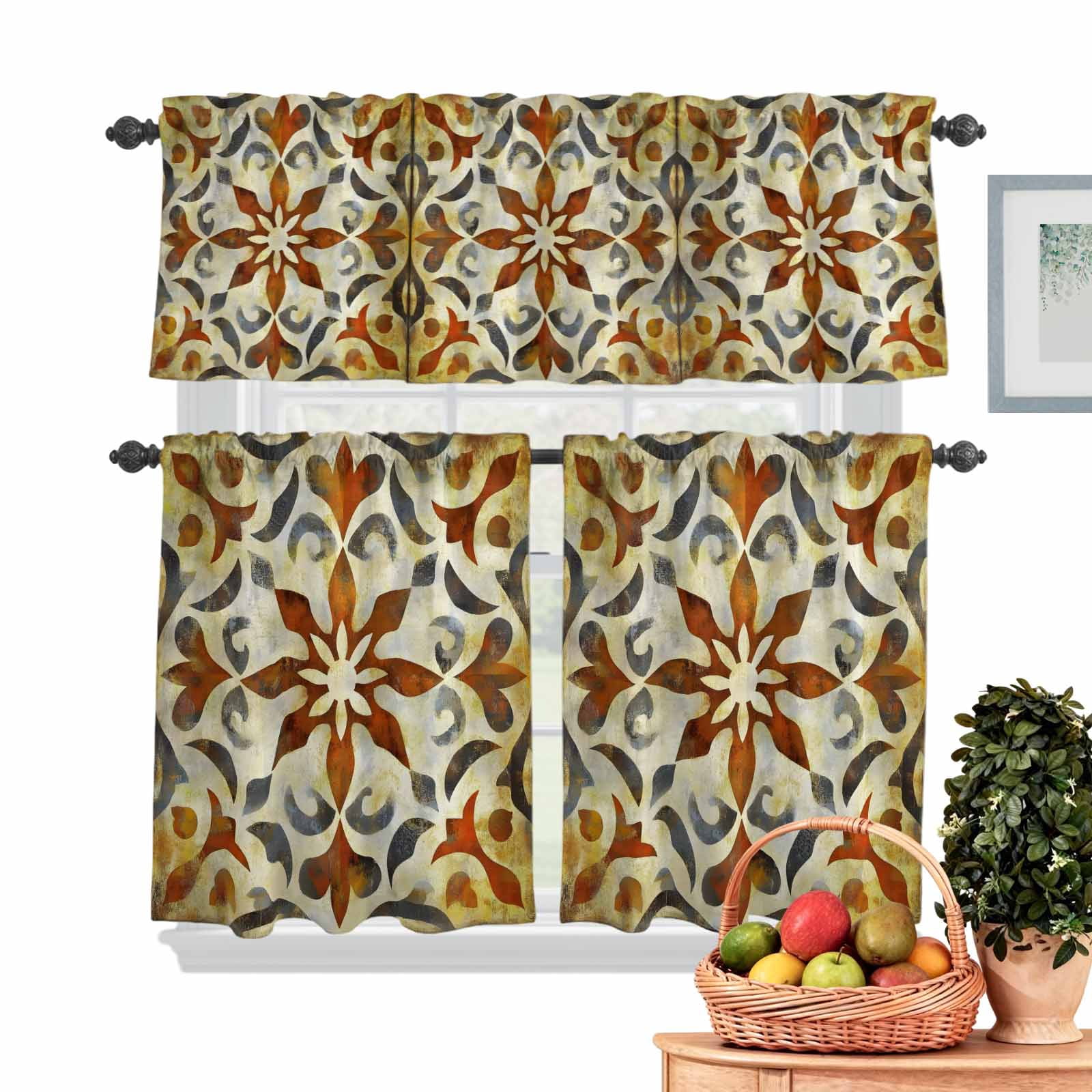 Abstract Art Yellow Flowers Kitchen Curtains Valances 3 Piece Set ...
