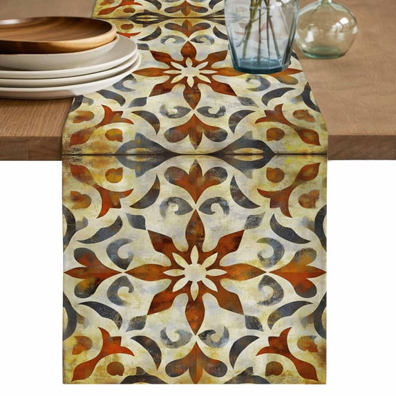 Abstract Art Yellow Flowers Table Runner, Modernism Simple Style Cotton ...