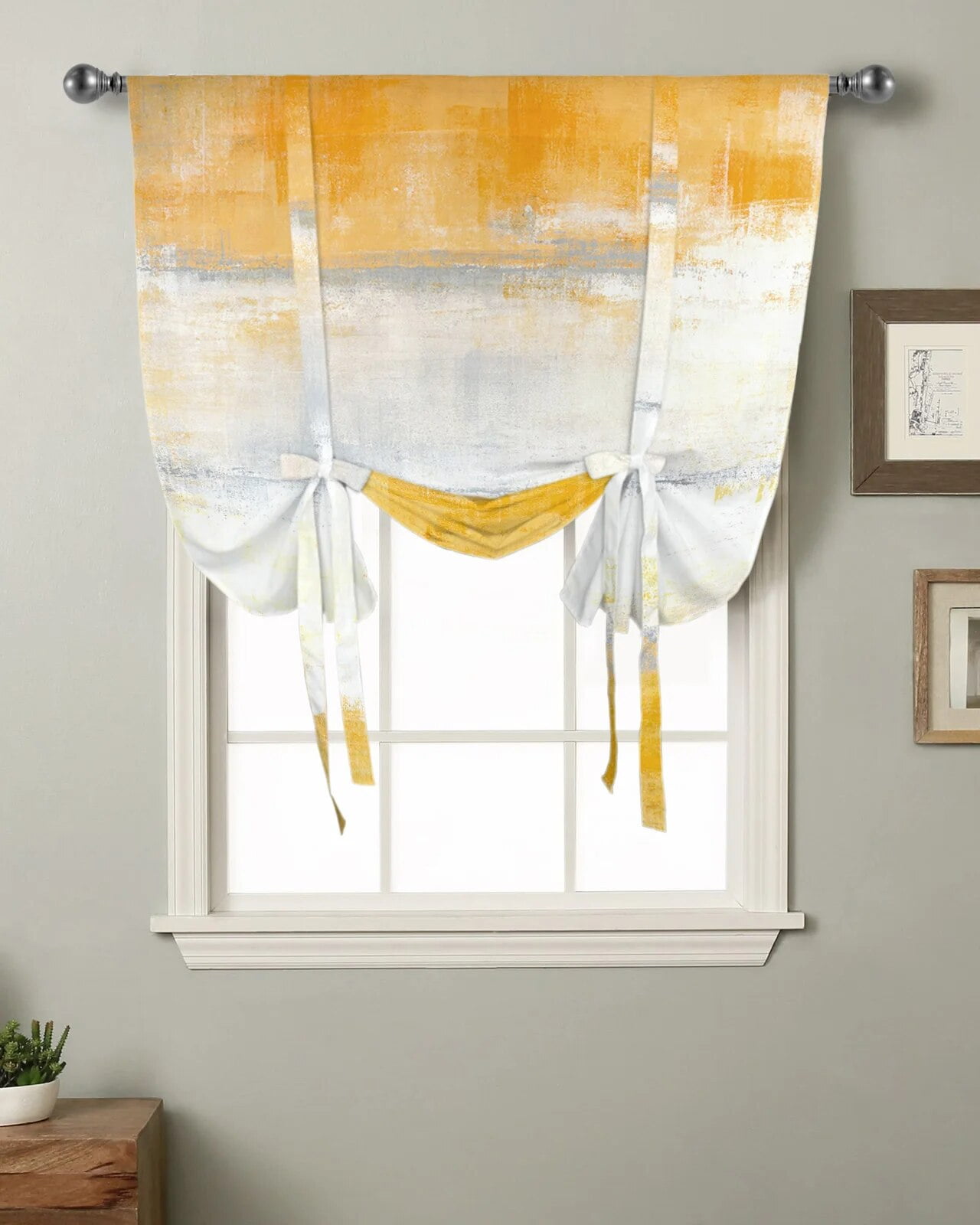 Abstract Art Yellow Kitchen Short Window Curtain Rod Pocket Curtains Home Decor Bedroom Small ...