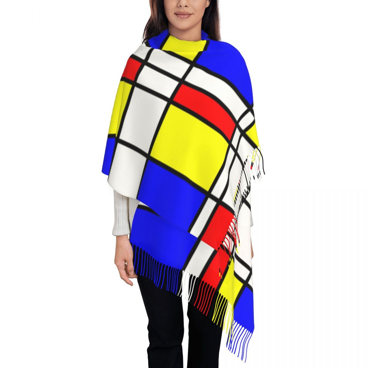 Abstract Art \nMondrian Scarf Wrap Women Long Winter Fall Warm Tassel ...