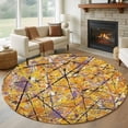 Abstract Artistic 7FT Round Area Rugs for Living Room Yellow Ink ...