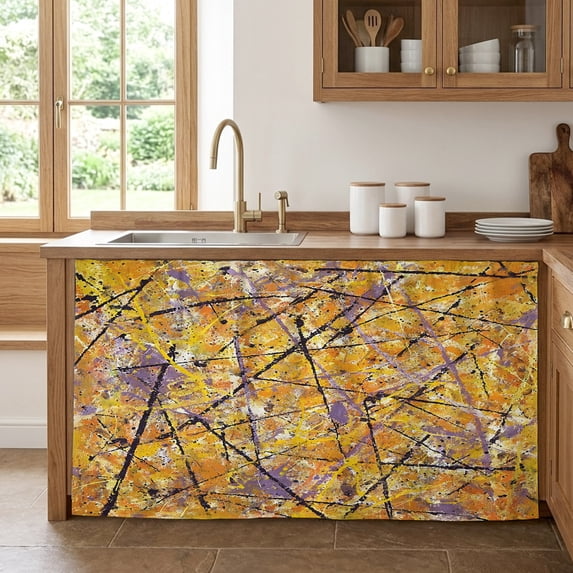 Abstract Artistic Cabinet Curtains 32"W x 55"L, Yellow Ink Splashes ...