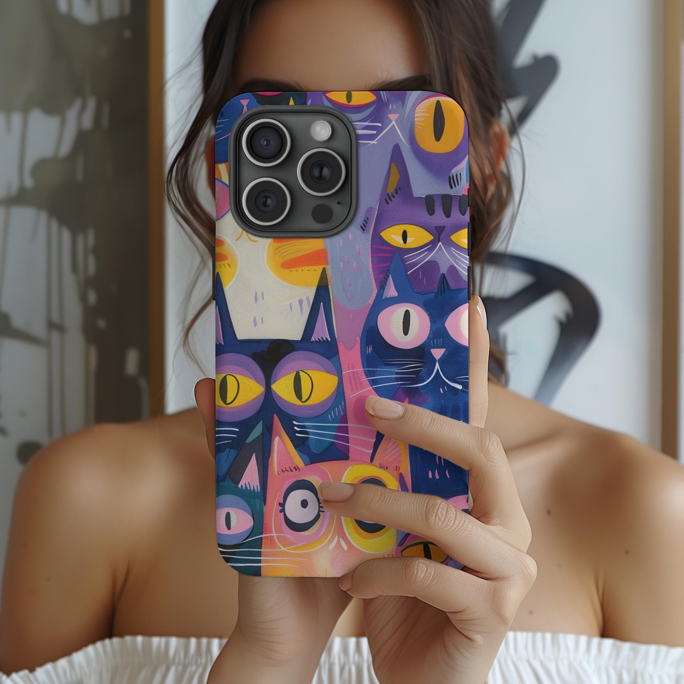Abstract Artistic Cats Phone Case with iPhone 17 to 11 Pro Max ...