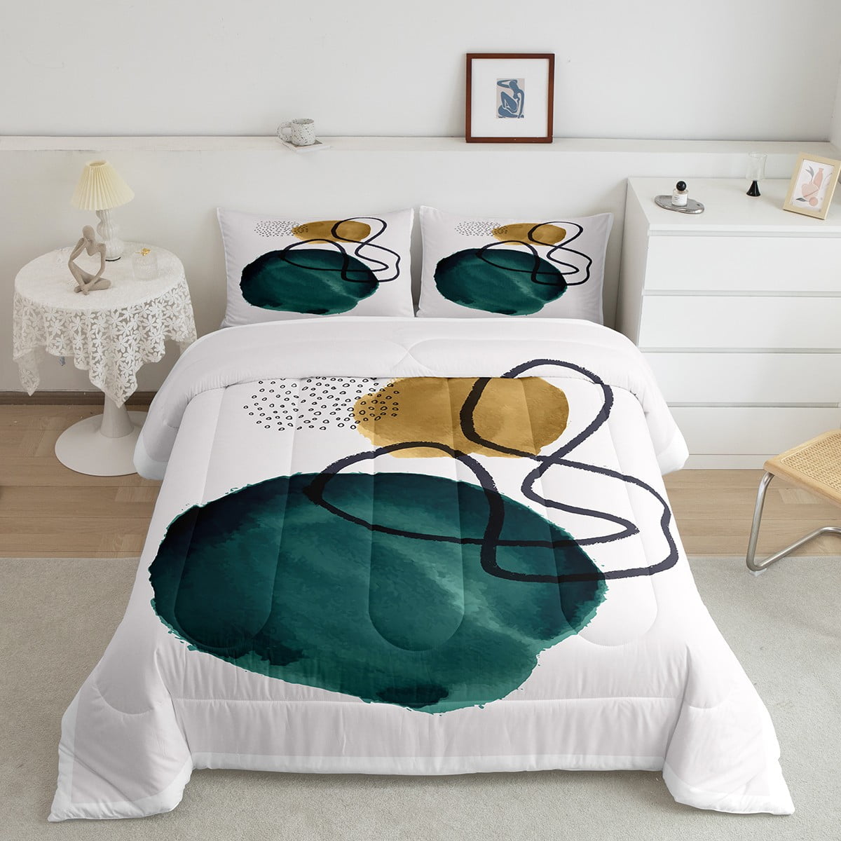 Abstract Artwork Comforter Set King Geometric Circle Bedding Set ...