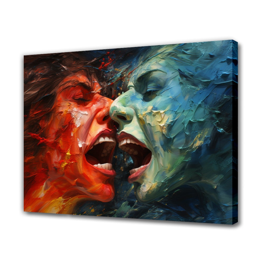 Abstract Artwork Depicts Two Female Faces Poster Decorative Painting Canvas Wall Art Living Room ...