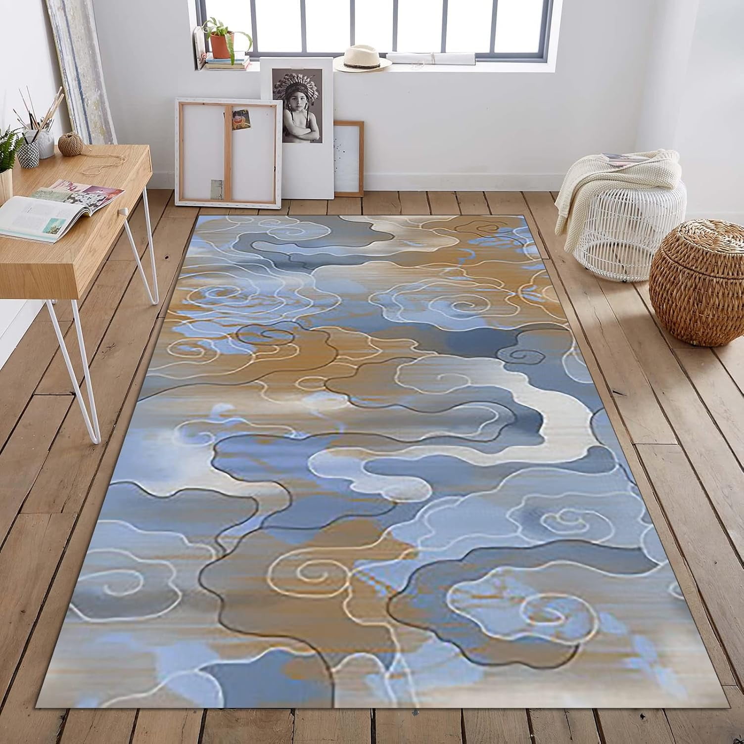 Abstract Auspicious Cloud Art Floor Mat, Colorful Line Oil Painting Rug ...