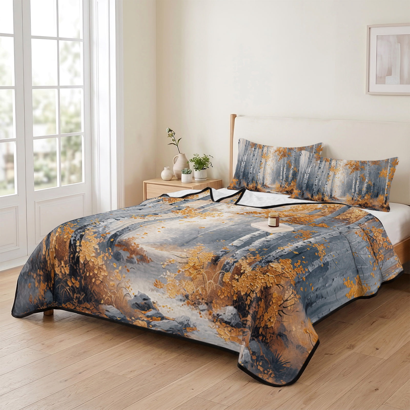 Abstract Autumn Forest Natural Scene 3 Pieces Quilt Set,1 Quilt with 2 ...