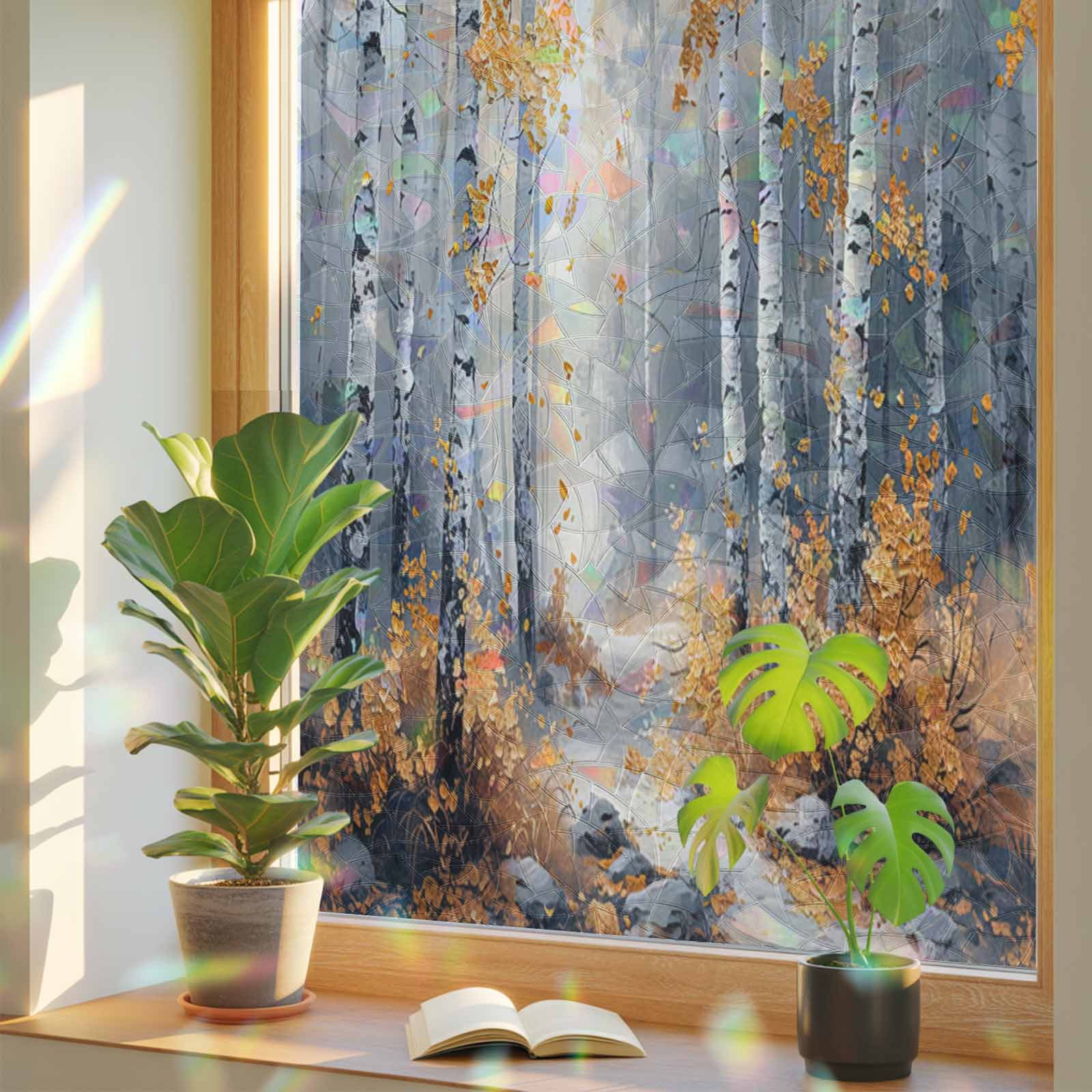 Abstract Autumn Forest Natural Scene Window Privacy Film, Rainbow Film ...