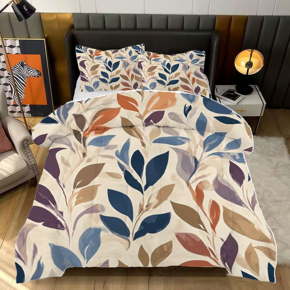 Abstract Autumn Leaf Pattern Comforter Set Queen Size Bedding Set For ...
