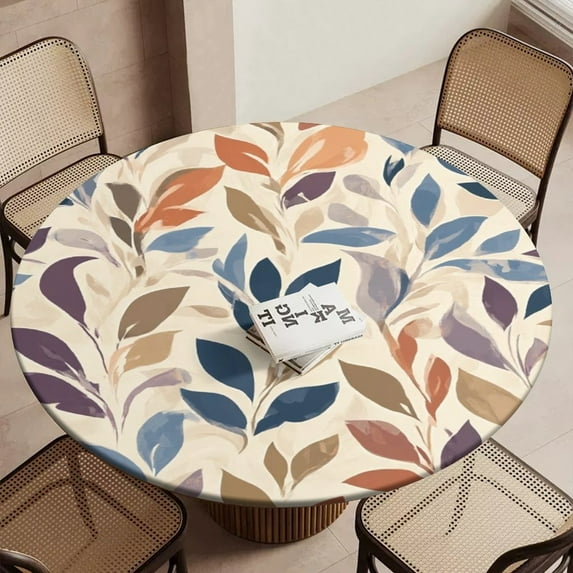 Abstract Autumn Leaf Pattern Round Table Cover Kitchen Printed ...