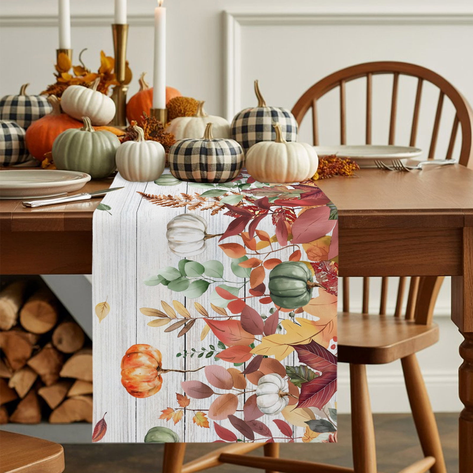 Abstract Autumn Pumpkin Table Runner 13x36in Non-Slip Cotton Linen ...