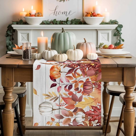 Abstract Autumn Pumpkin Table Runner 13x48in Non-Slip Cotton Linen ...