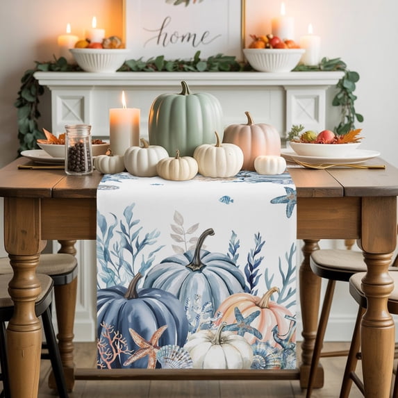 Abstract Autumn Pumpkin Table Runner 13x48in Non-Slip Cotton Linen ...