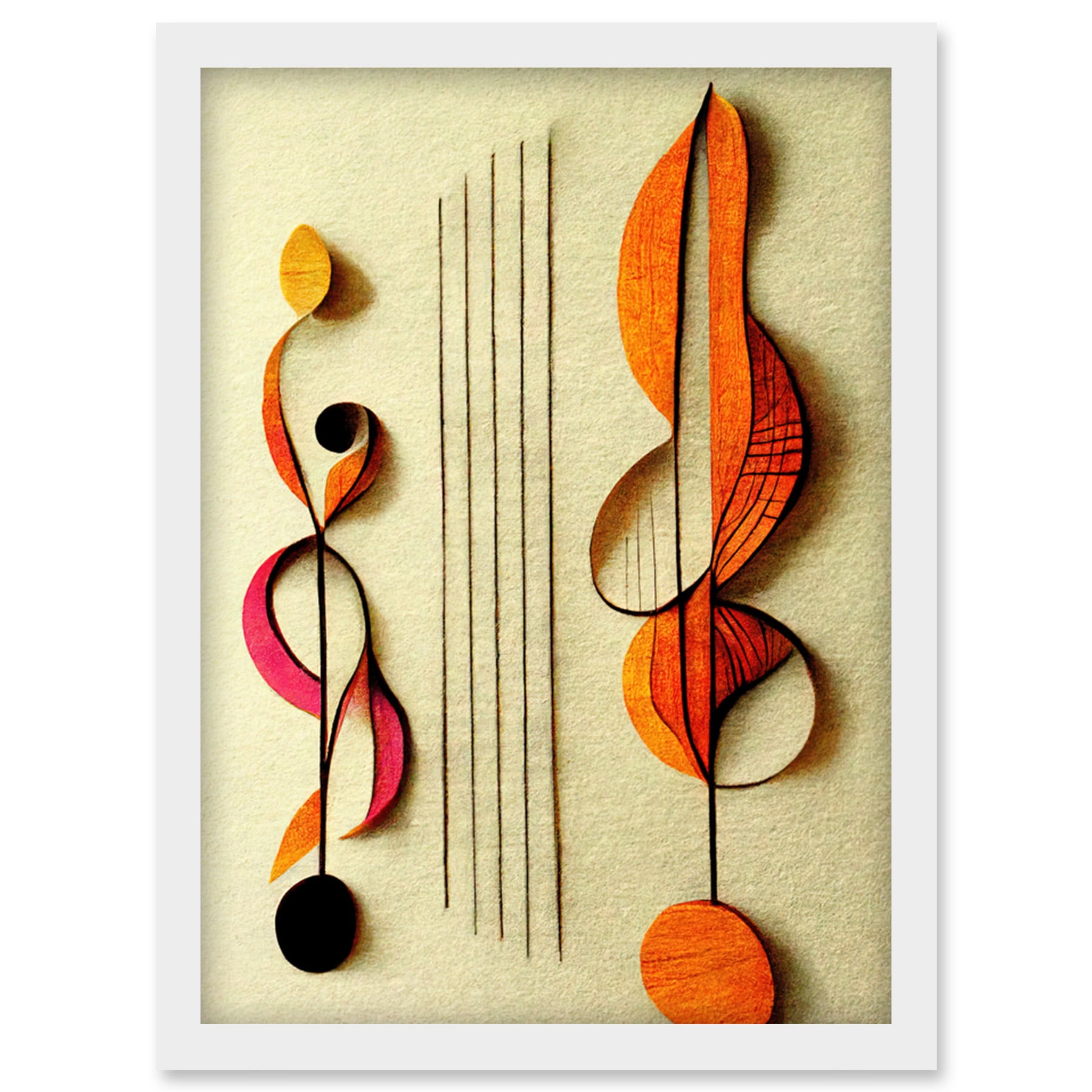 Abstract Autumnal Boho Music Clefs and Staff Musical Cream Copper Pink ...