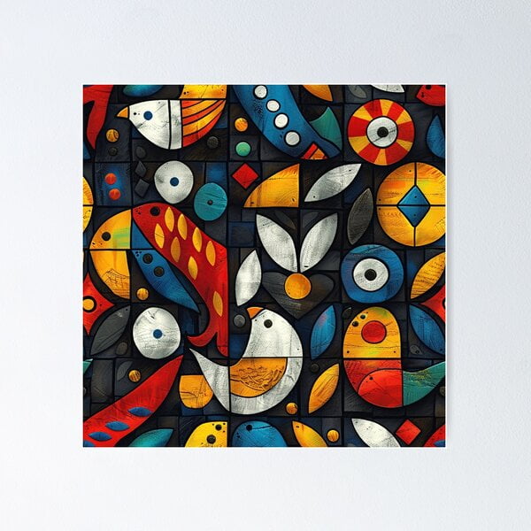 Abstract Aviary Mosaic Poster Wall Art, Modern Wall Decor For Living Room Bedroom, 17x17 ...