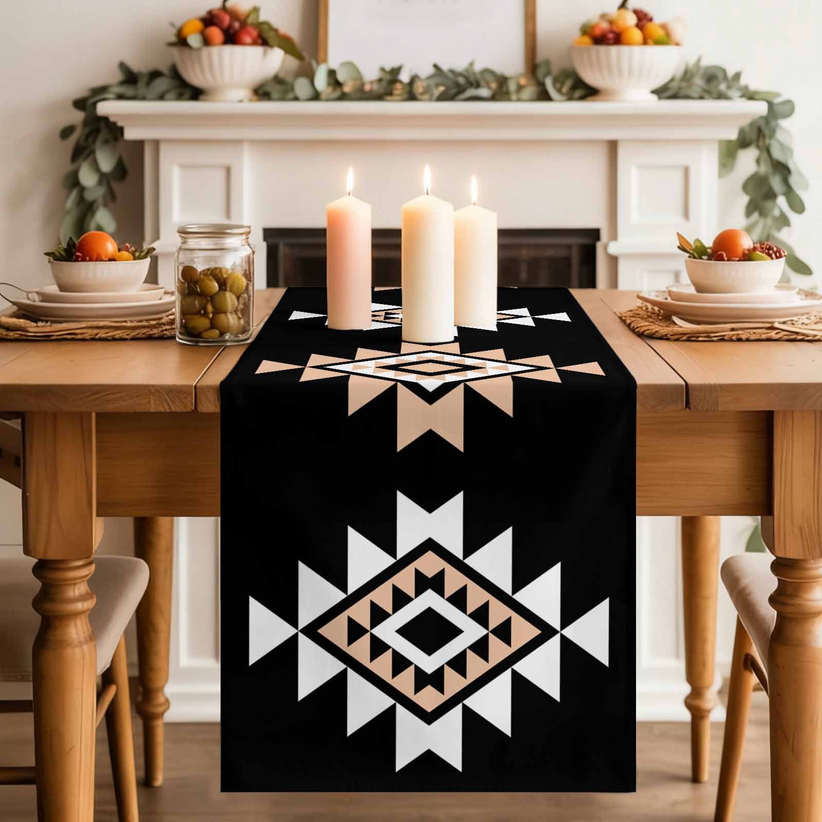Abstract Aztec Tribal on Black Table Runner 70 Inches Long,Kitchen ...
