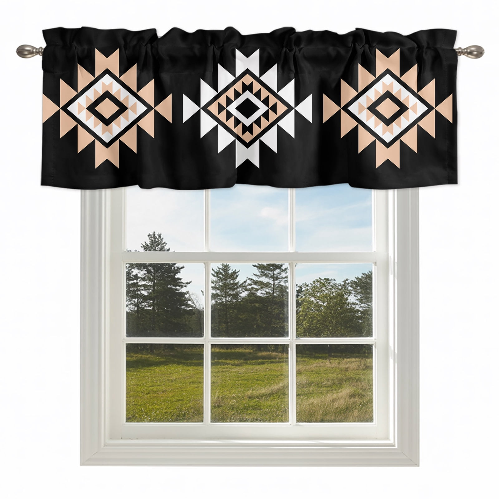 Abstract Aztec Tribal on Black Valances for Windows Retro Western ...