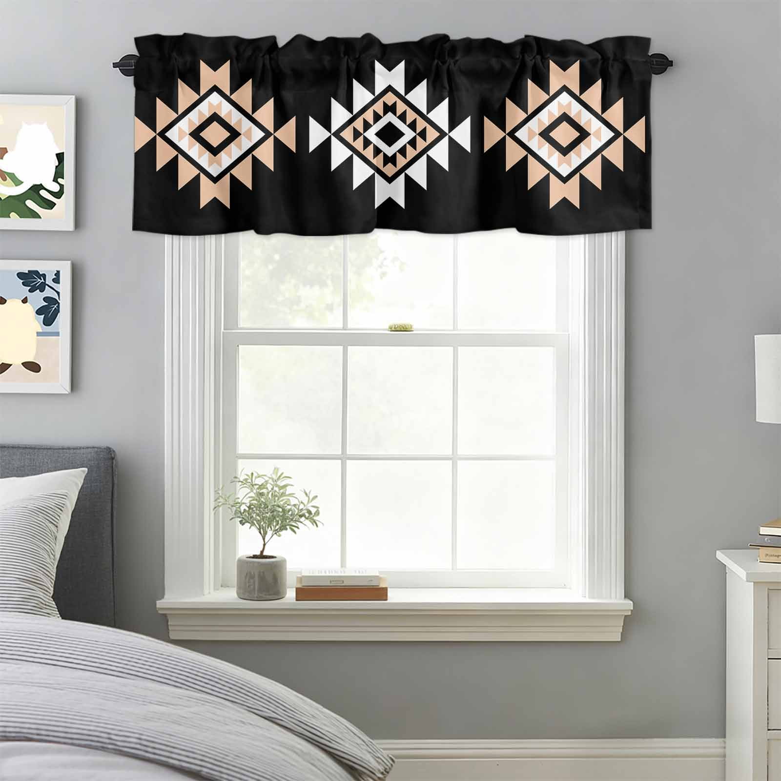 Abstract Aztec Tribal on Black Valances for Windows,Rod Pocket Valance ...