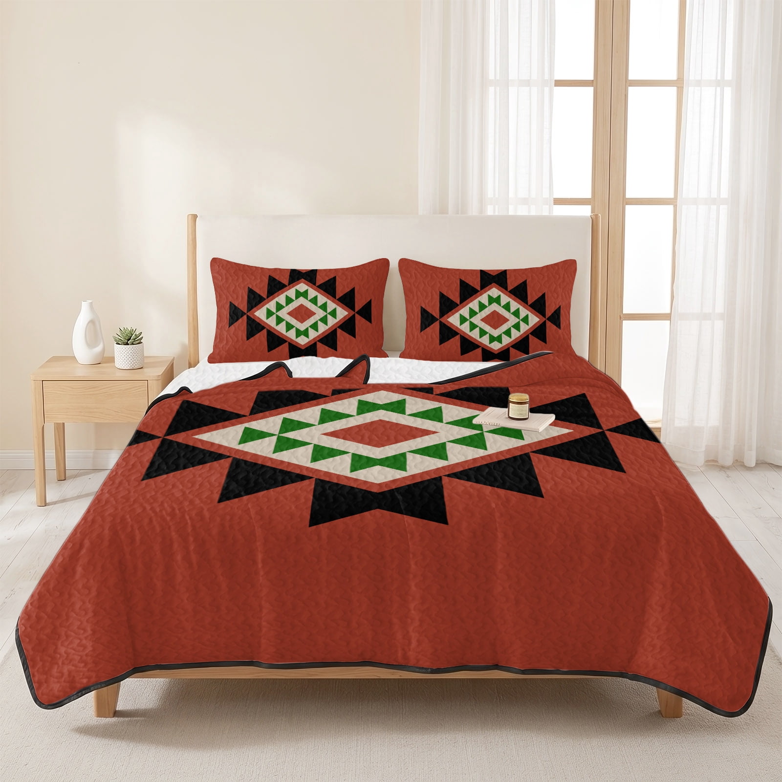 Abstract Aztec Tribal Boho Pattern 3 Pieces Quilt Set,1 Quilt with 2 ...