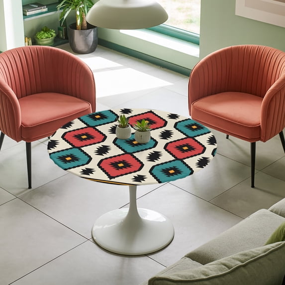 Abstract Aztec Tribal Totem Round Fitted Tablecloth with Elastic Edge ...