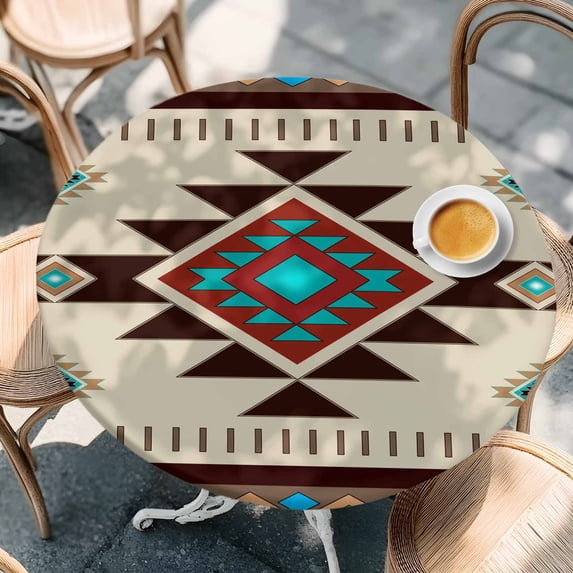 Abstract Aztec Tribal Totem Round Fitted Tablecloth with Elastic Edge ...