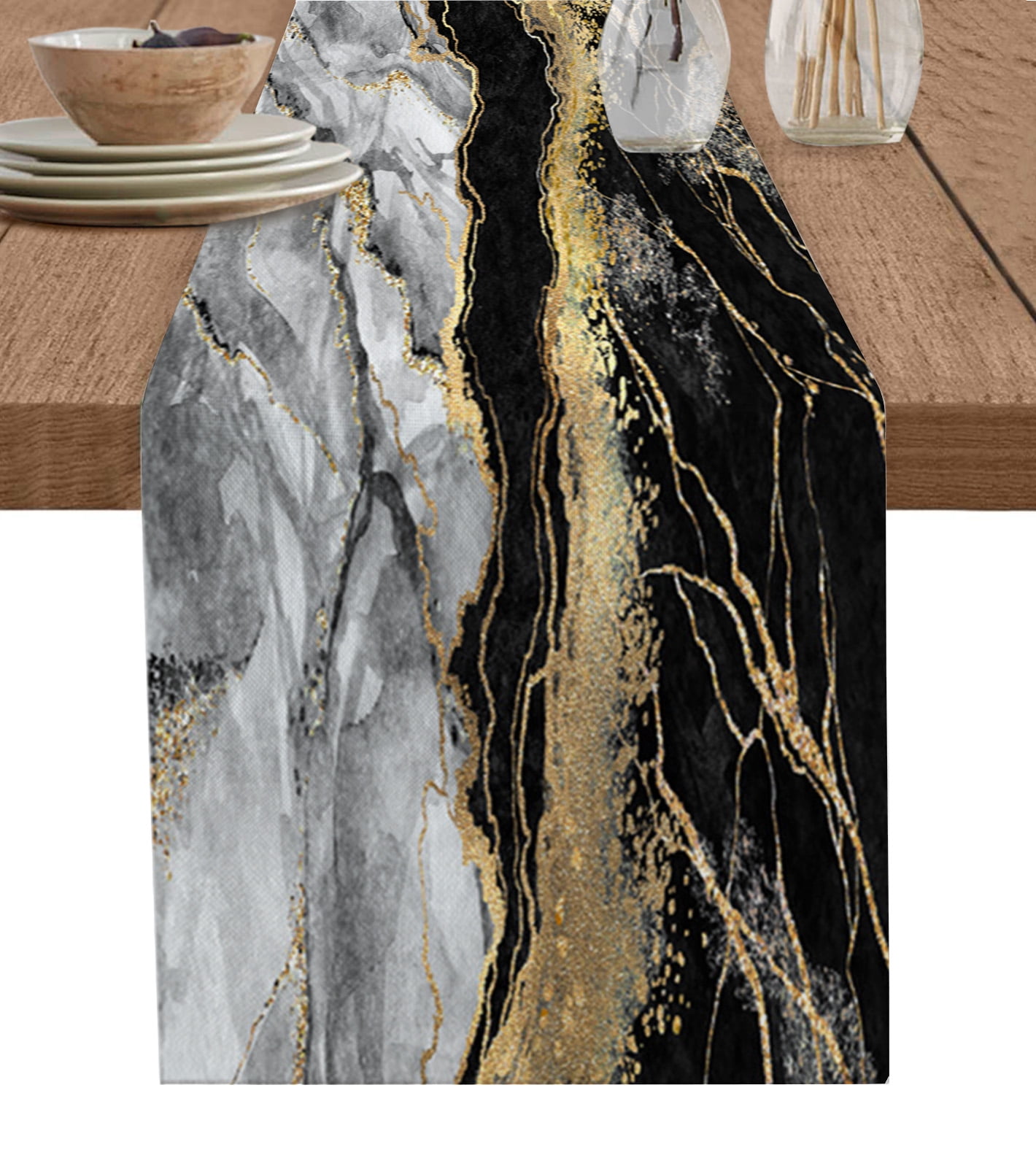 Abstract Background Black Marble Table Runner ration Home r Dinner ...