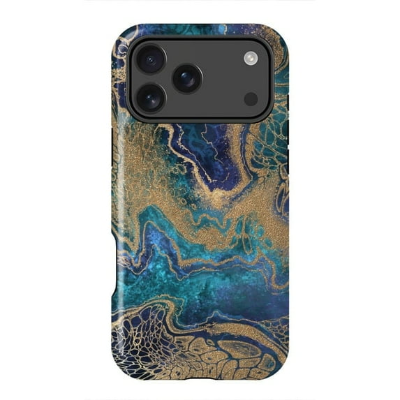 Abstract Background Blue Gold Marble Pattern iPhone Case for iPhone 17 ...